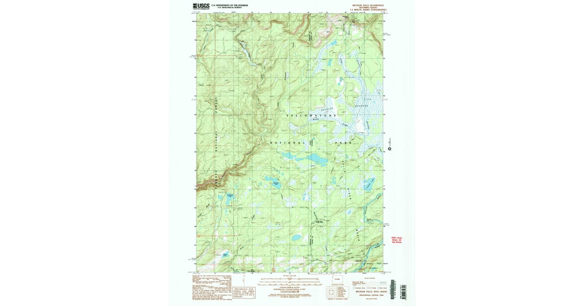1989 Map of Bechler Falls, Teton County, WY — High-Res | Pastmaps