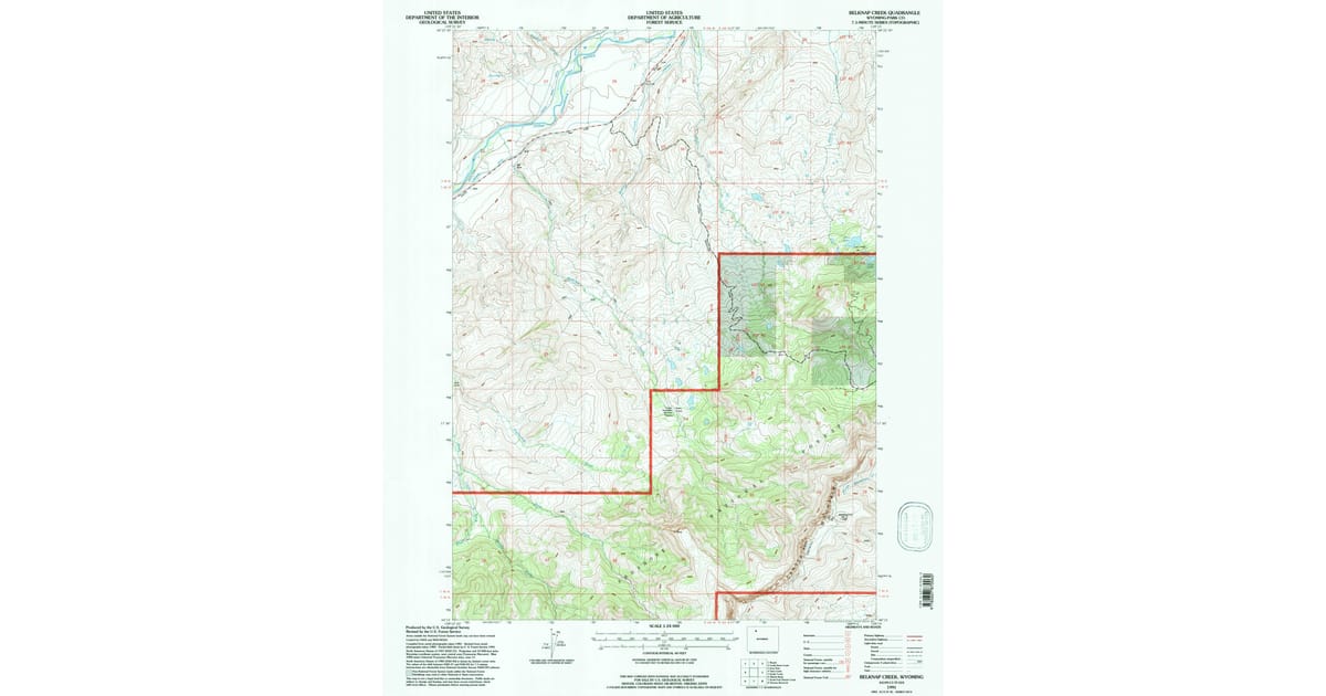 1991 Map of Belknap Creek, Park County, WY — High-Res | Pastmaps