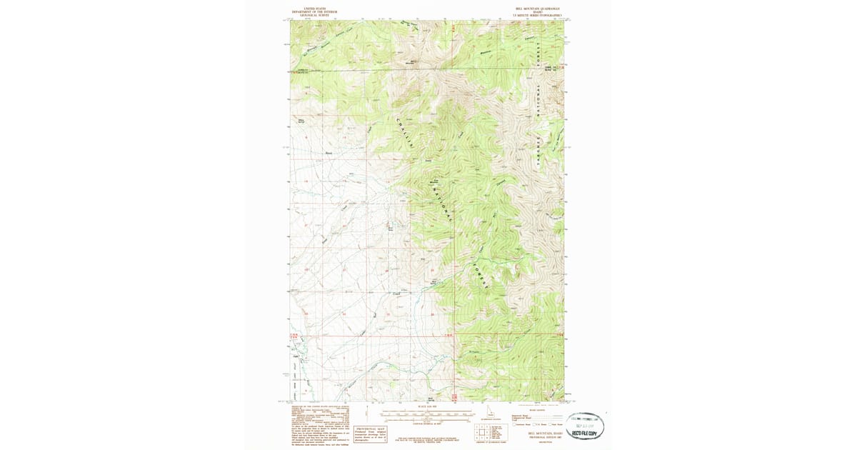 1987 Map of Bell Mountain, Butte County, ID — High-Res | Pastmaps