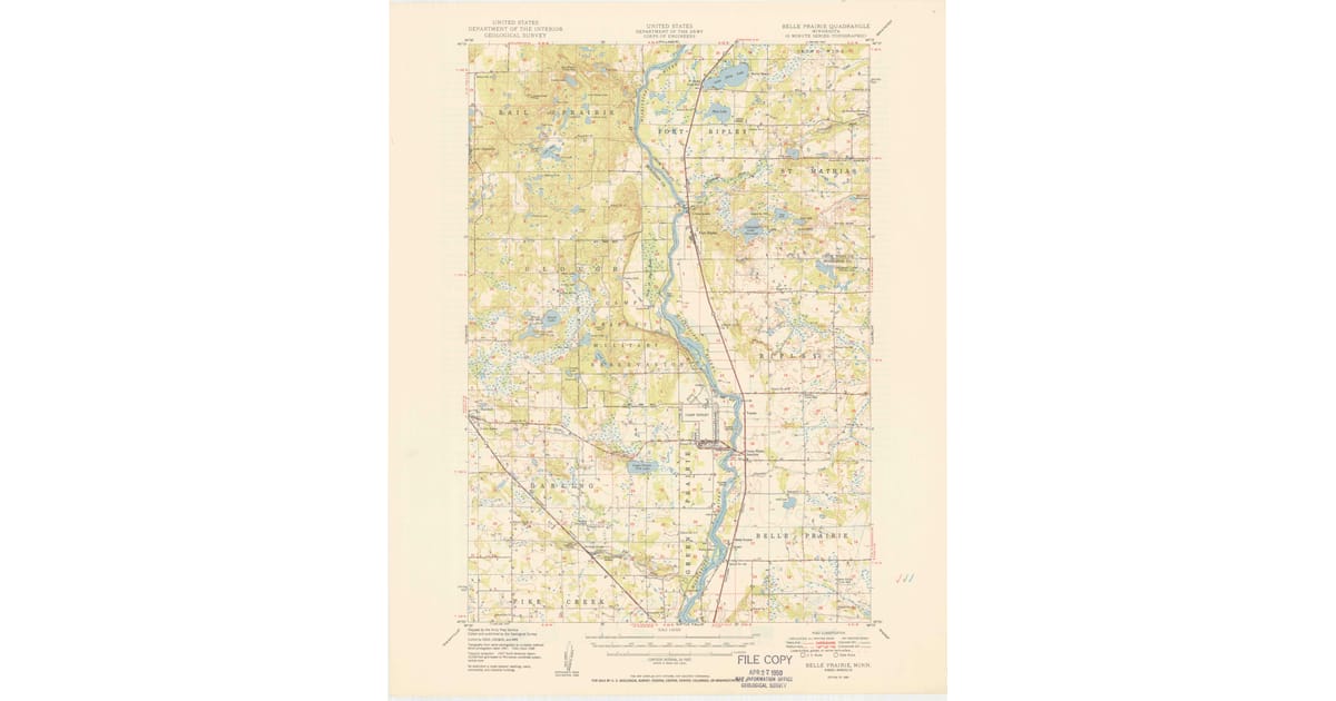 1950 Map of Belle Prairie, Morrison County, MN — High-Res, 1950 Print ...