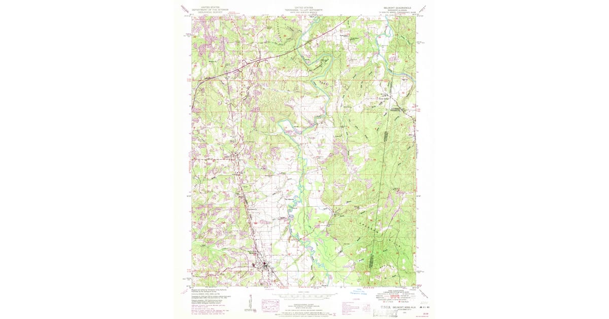 1950s Maps of Bloody Springs, MS | Pastmaps