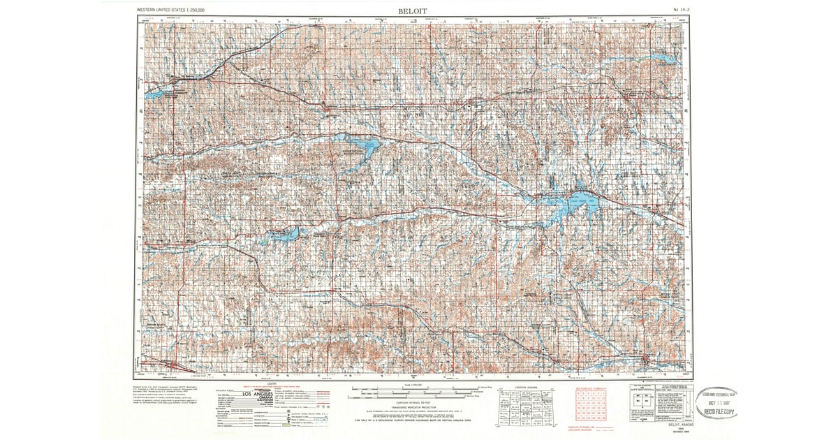 1955 Map of Beloit, KS — High-Res, 1987 Print | Pastmaps