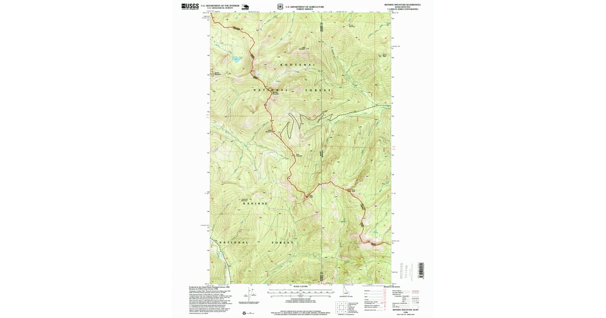 1996 Map of Benning Mountain, Bonner County, ID — High-Res | Pastmaps