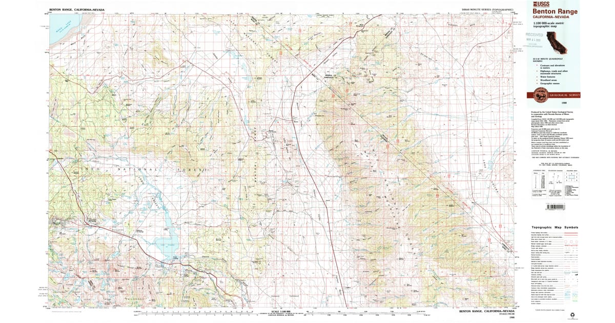 1988 Map of Benton Range, Mono County, CA — High-Res | Pastmaps