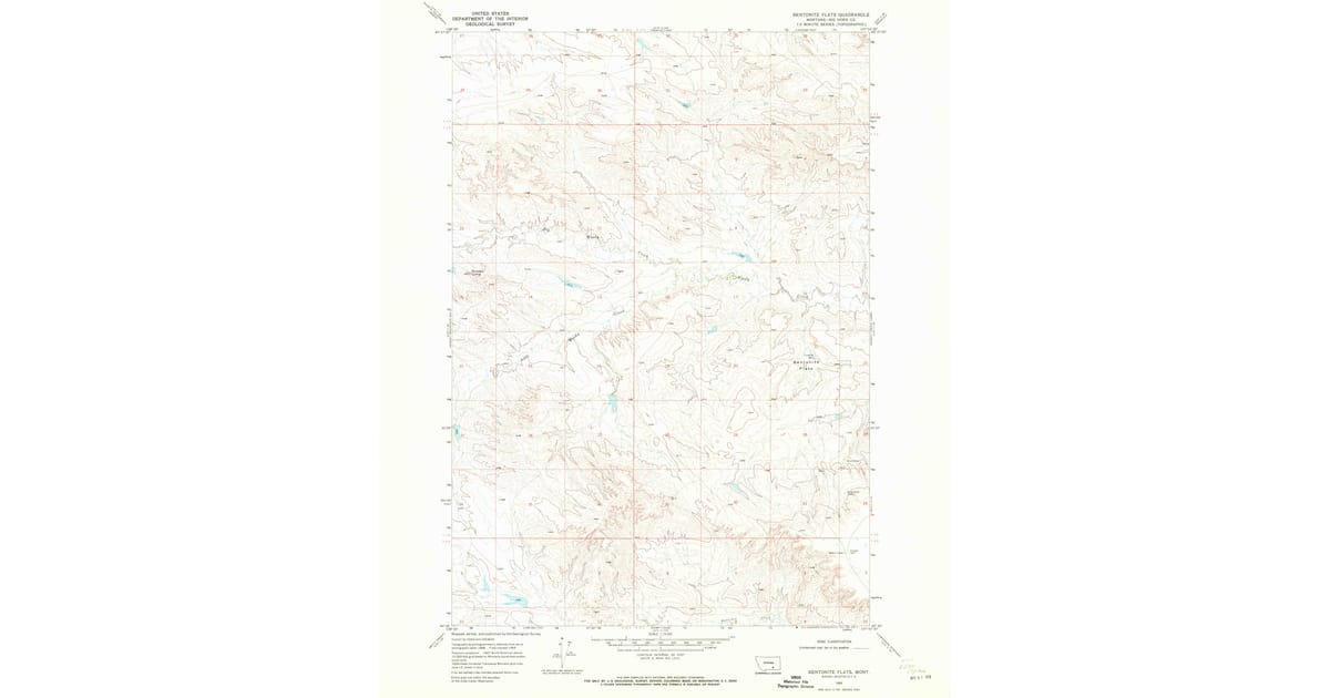 1969 Map of Bentonite Flats, Big Horn County, MT — High-Res | Pastmaps