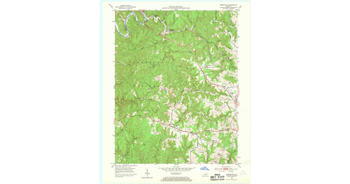 1952 Map of Bernstadt, Laurel County, KY — High-Res, 1969 Print | Pastmaps