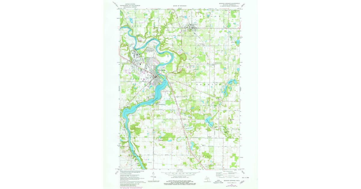 1971 Map of Berrien Springs, MI — High-Res, 1980 Print | Pastmaps
