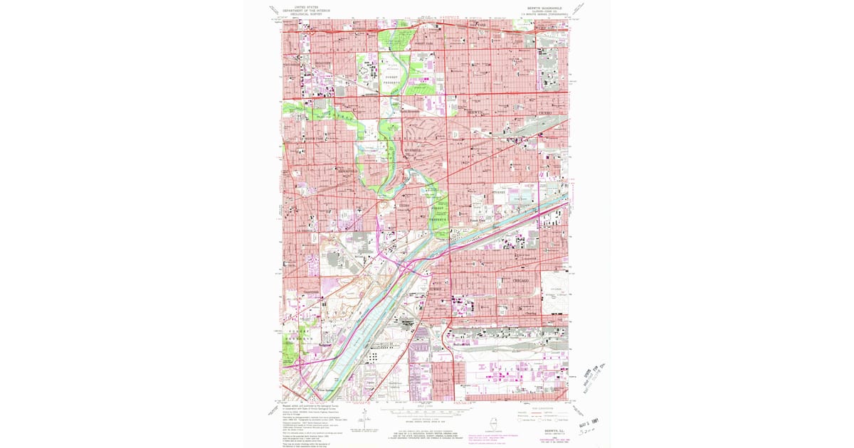 1963 Map of Berwyn, IL — High-Res, 1981 Print | Pastmaps