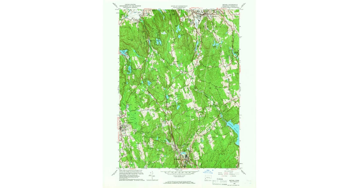 1959 Map of Bethel, Fairfield County, CT — High-Res, 1966 Print | Pastmaps