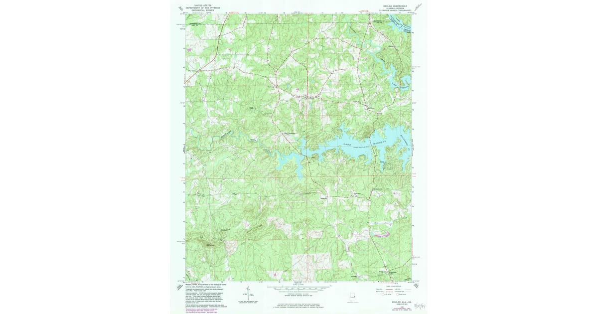 1965 Map of Beulah, Lee County, AL — High-Res, 1983 Print | Pastmaps