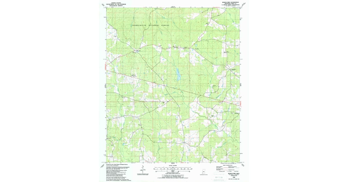1988 Map of Bewelcome, Amite County, MS — High-Res | Pastmaps