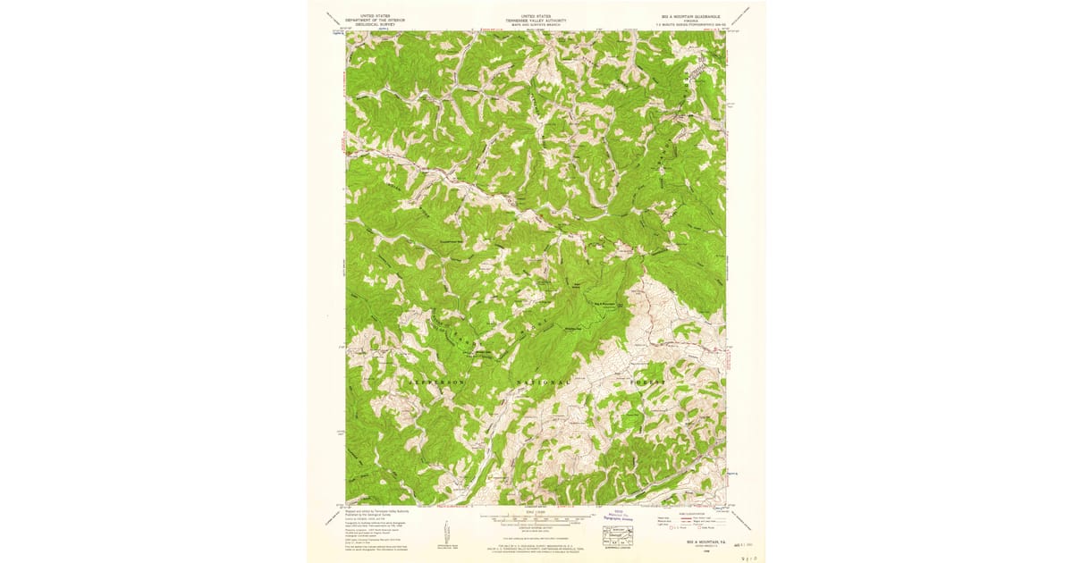 1958 Map of Big A Mountain, Buchanan County, VA — High-Res | Pastmaps