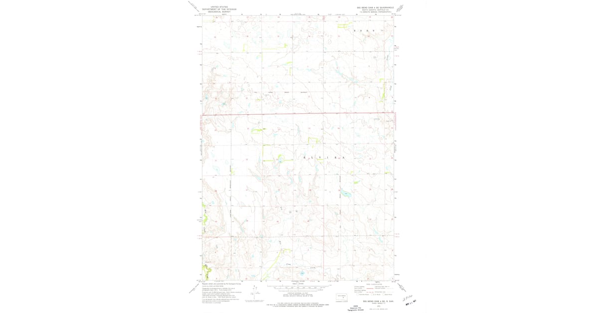 1973 Map of Big Bend Dam 4 SE, Buffalo County, SD — High-Res | Pastmaps