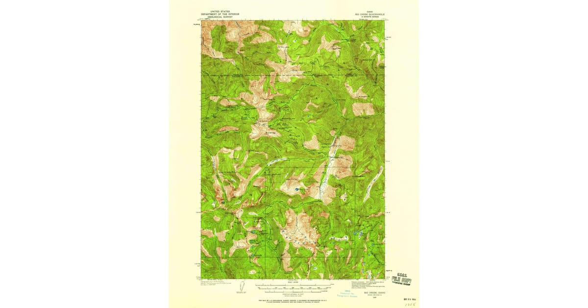 1937 Map of Big Creek, Valley County, ID — High-Res, 1958 Print | Pastmaps