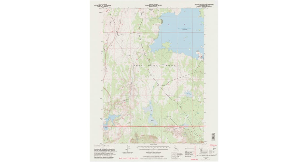 1993 Map of Big Sage Reservoir, Modoc County, CA — High-Res | Pastmaps