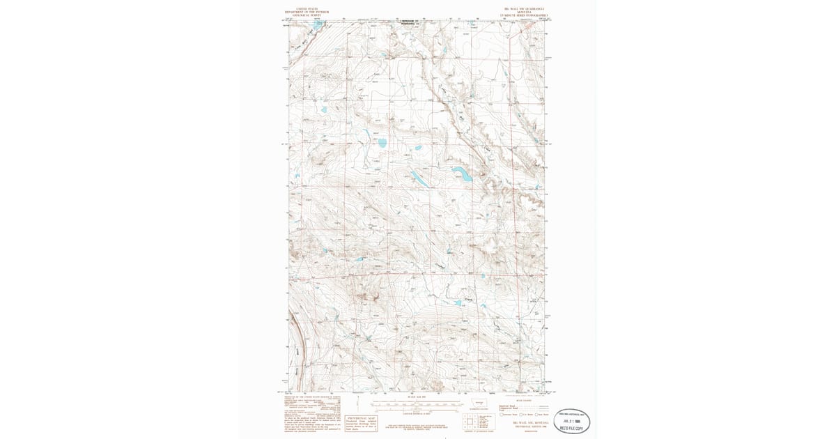 1986 Map of Big Wall NW, Musselshell County, MT — High-Res | Pastmaps