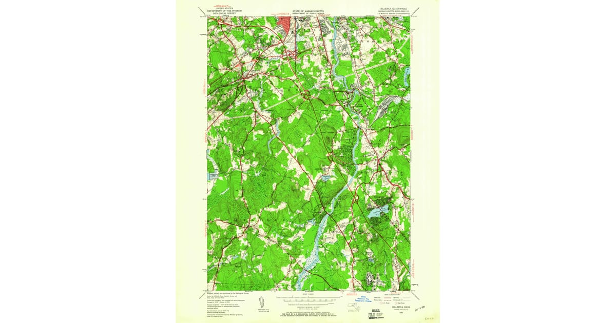 1950 Map of Billerica, Middlesex County, MA — High-Res, 1960 Print ...