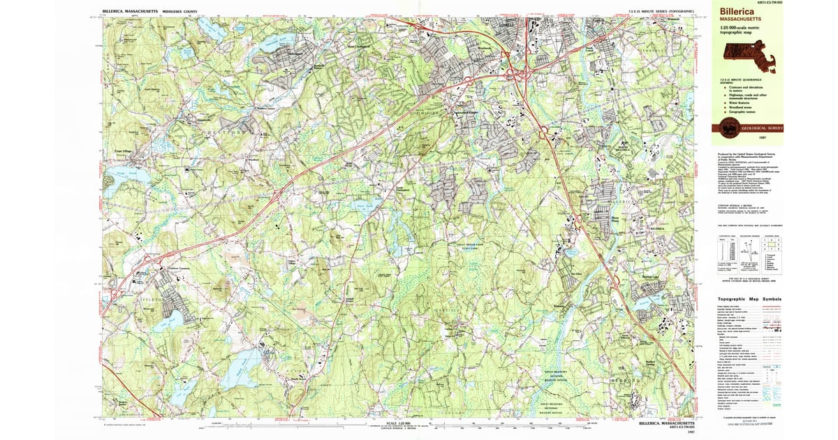 1987 Map of Billerica, Middlesex County, MA — High-Res | Pastmaps