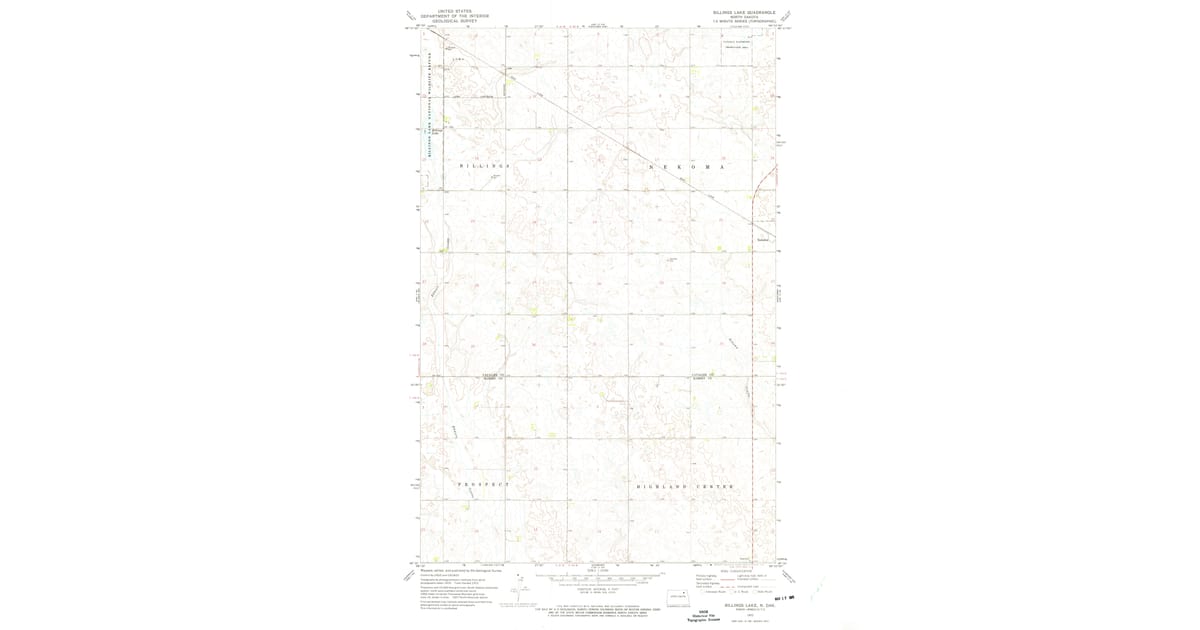 1972 Map of Billings Lake, Cavalier County, ND — High-Res | Pastmaps