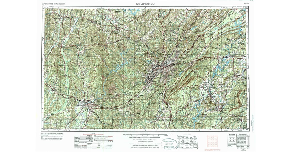 1953 Map of Birmingham, AL — High-Res, 1976 Print #2 | Pastmaps