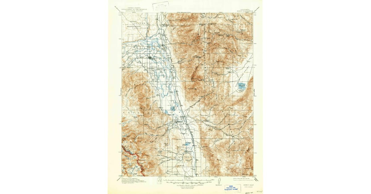 1913 Map of Bishop, CA — High-Res, 1947 Print | Pastmaps