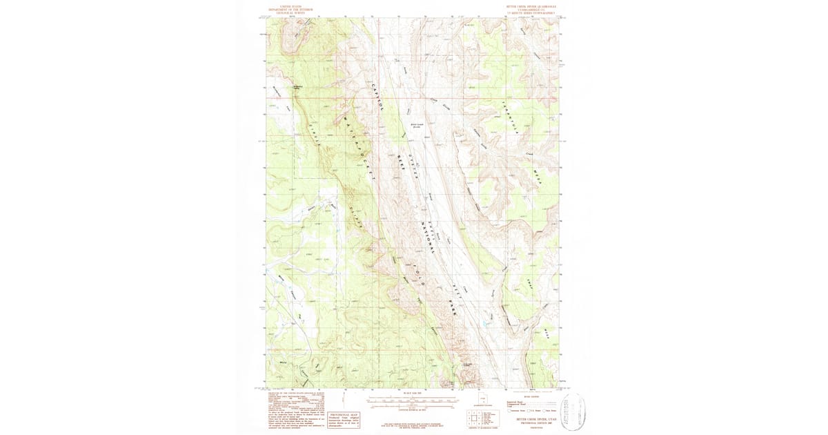 1987 Map of Bitter Creek Divide, Garfield County, UT — High-Res | Pastmaps