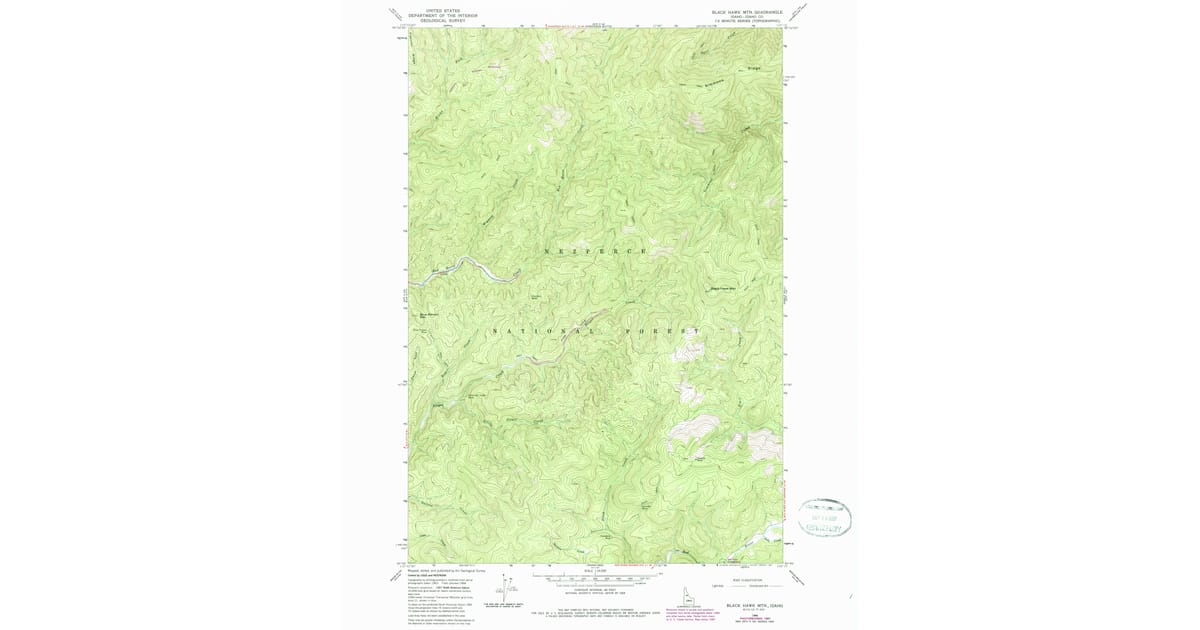 1966 Map of Black Hawk Mtn, Idaho County, ID — High-Res, 1987 Print ...