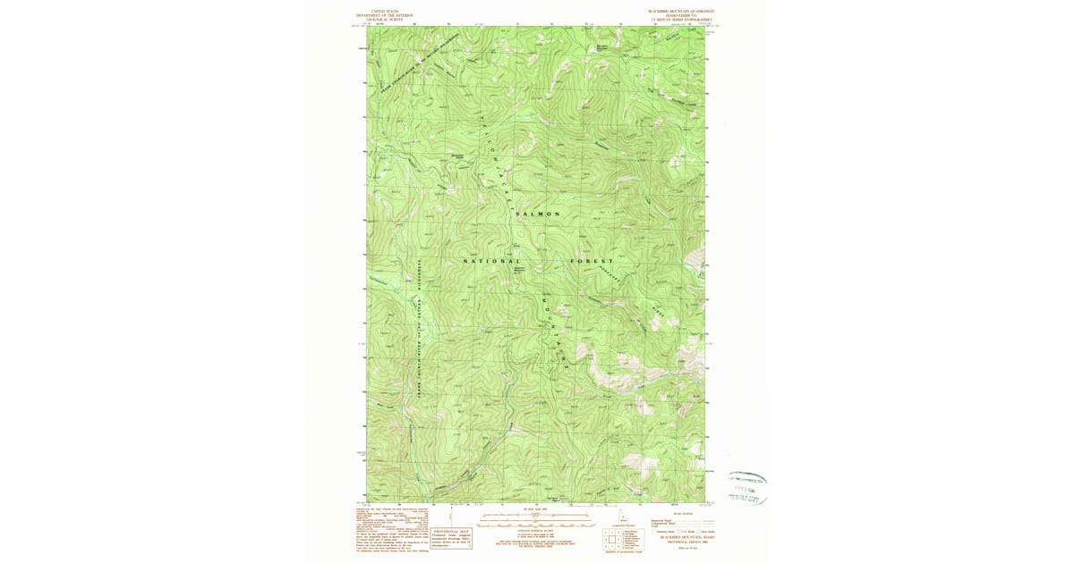 1989 Map of Blackbird Mountain, Lemhi County, ID — High-Res | Pastmaps