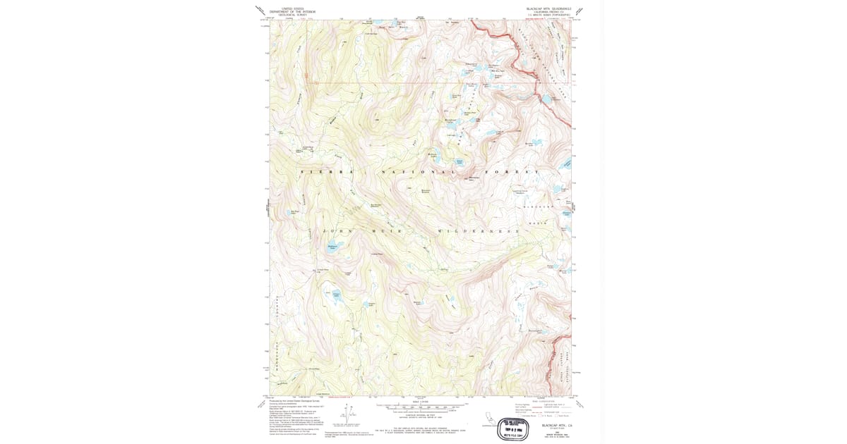 1982 Map of Blackcap Mountain, Fresno County, CA — High-Res, 1994 Print ...