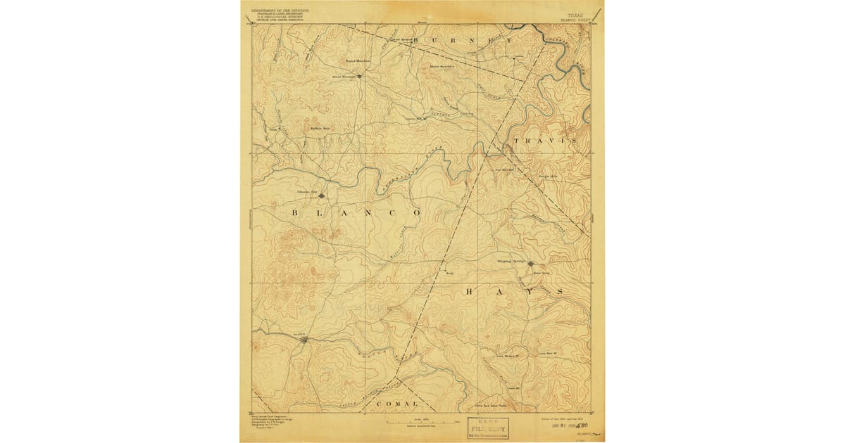 1894 Map of Blanco, TX — High-Res, 1918 Print | Pastmaps