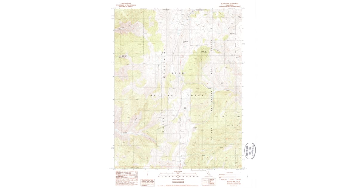 1987 Map of Blanco Mountain, Inyo County, CA — High-Res | Pastmaps