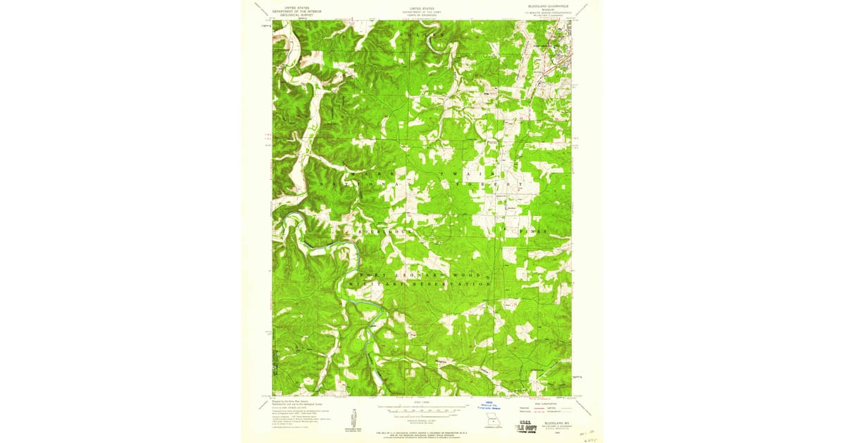 1954 Map of Bloodland, Pulaski County, MO — High-Res | Pastmaps