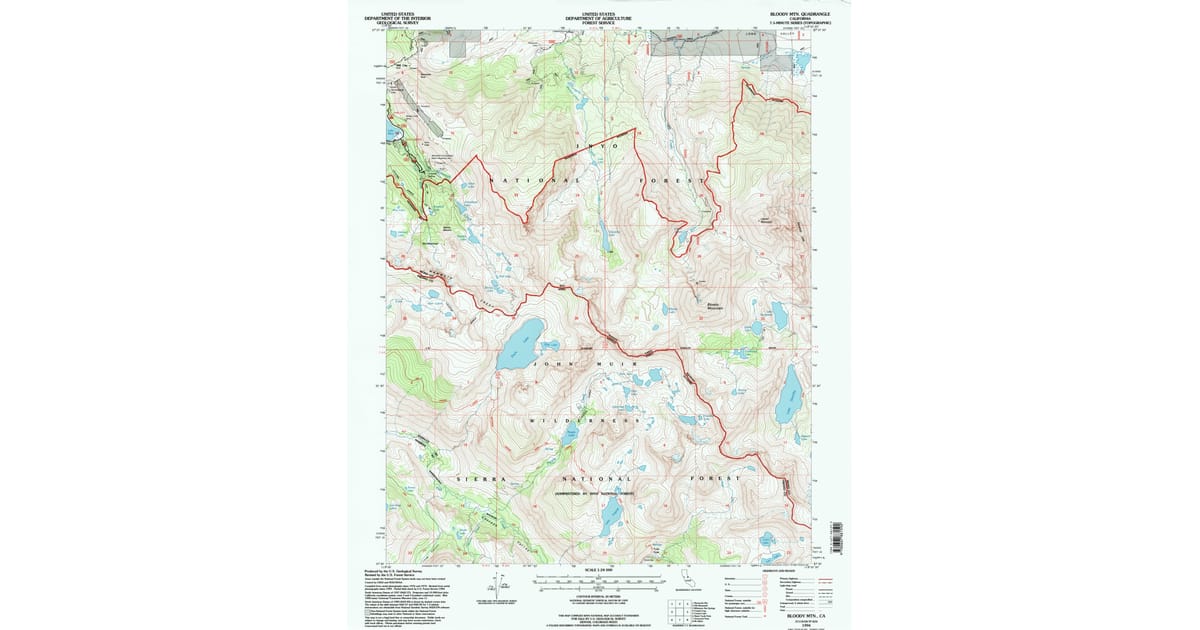 1994 Map of Bloody Mtn., Mono County, CA — High-Res | Pastmaps