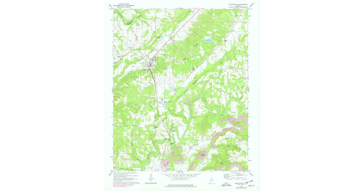 1969 Map of Blountsville, AL — High-Res, 1978 Print | Pastmaps