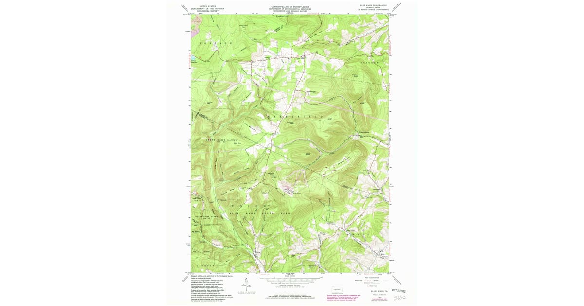 1963 Map of Blue Knob, PA — High-Res, 1982 Print | Pastmaps