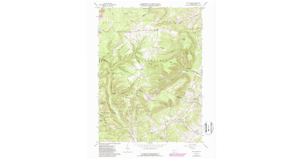 1963 Map of Blue Knob, PA — High-Res, 1988 Print | Pastmaps