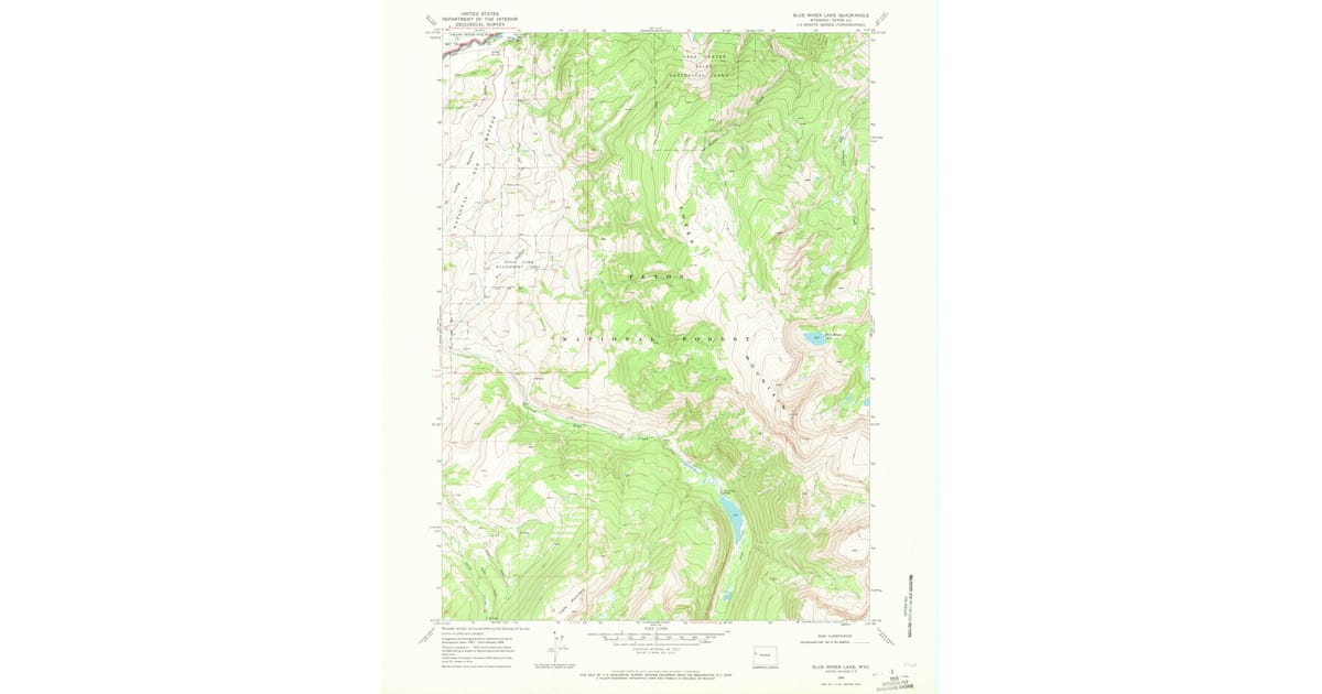 1968 Map of Blue Miner Lake, Teton County, WY — High-Res | Pastmaps