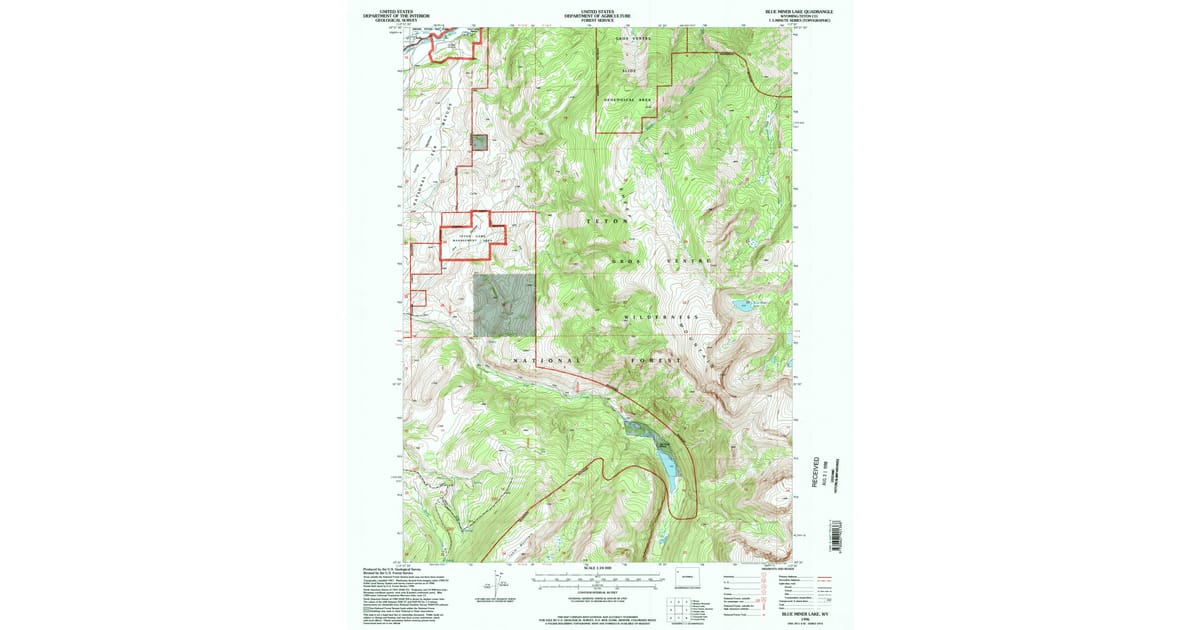 1996 Map of Blue Miner Lake, Teton County, WY — High-Res | Pastmaps