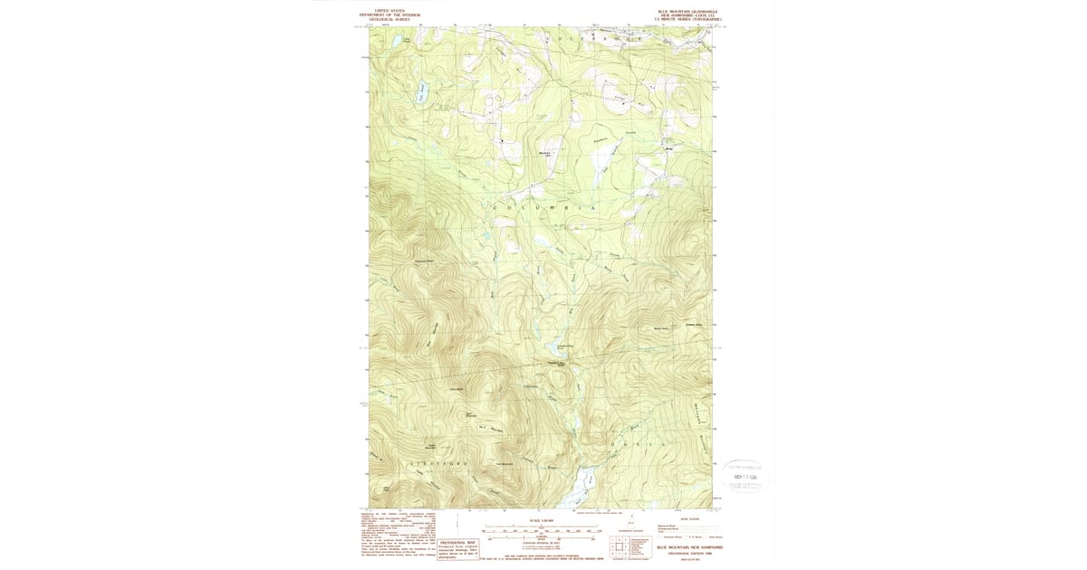 1988 Map of Blue Mountain, Coos County, NH — High-Res | Pastmaps