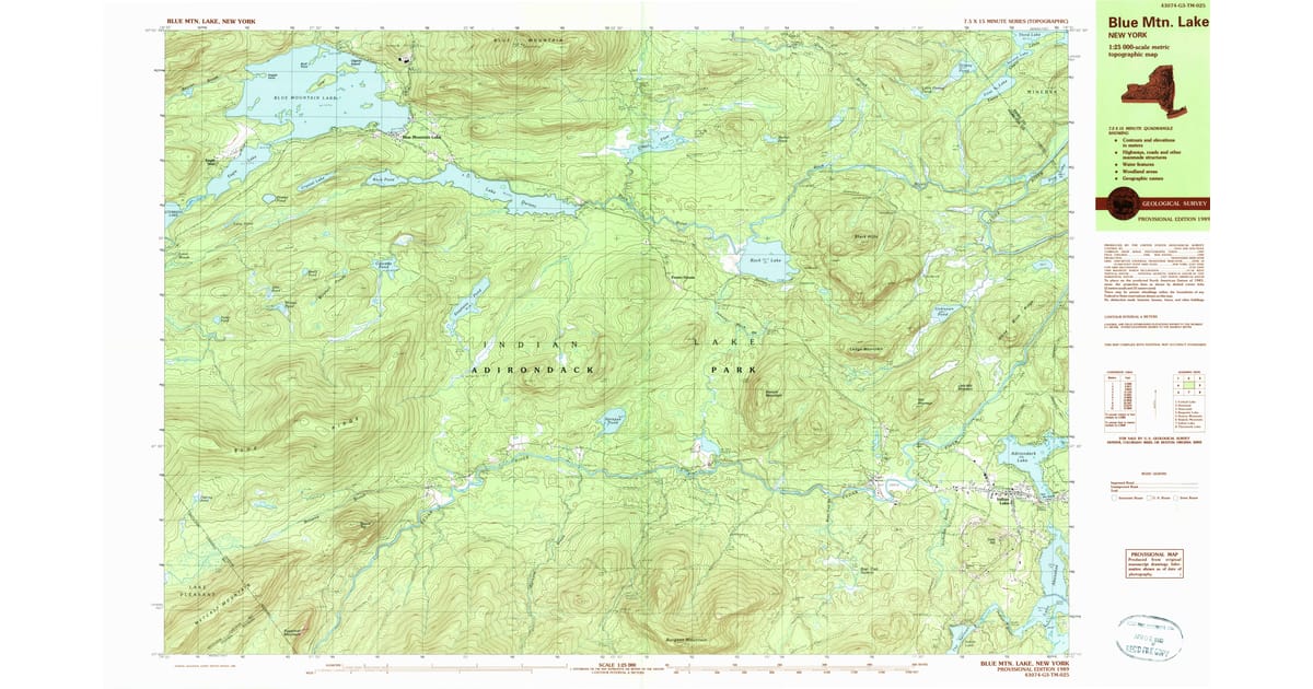 1989 Map of Blue Mtn Lake, Hamilton County, NY — High-Res | Pastmaps