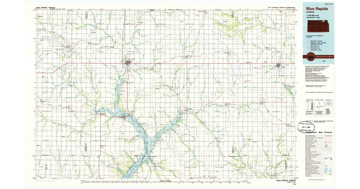 1986 Map of Blue Rapids, KS — High-Res | Pastmaps