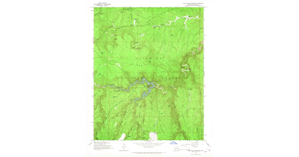 1965 Map of Blue Ridge Reservoir, Coconino County, AZ — High-Res | Pastmaps
