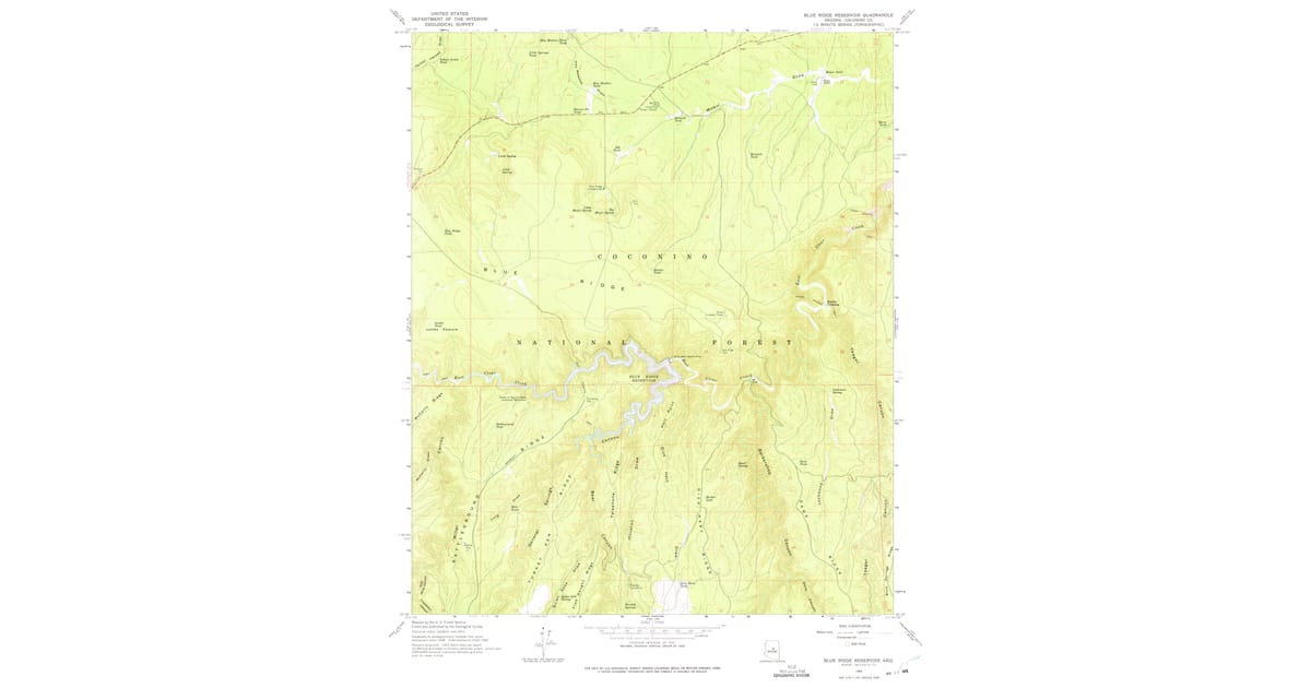 1965 Map of Blue Ridge Reservoir, Coconino County, AZ — High-Res, 1975 ...