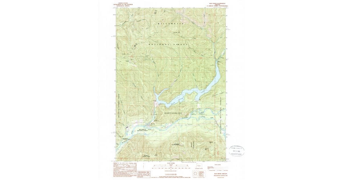 1989 Map of Blue River, Lane County, OR — High-Res | Pastmaps