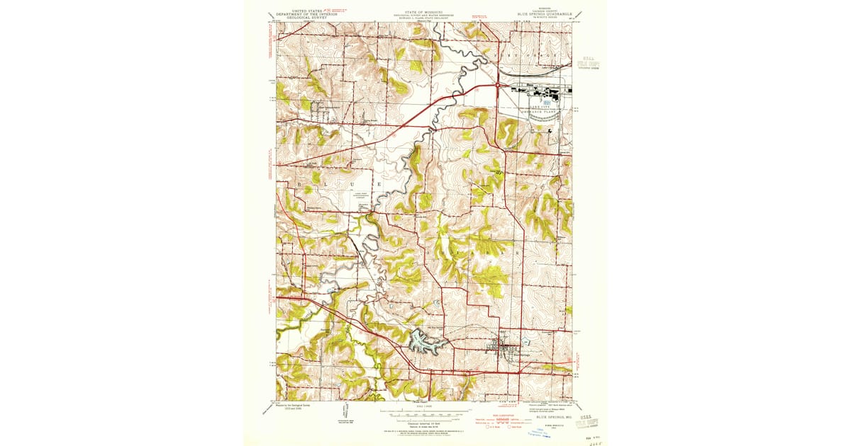 1945 Map of Blue Springs, MO — High-Res | Pastmaps