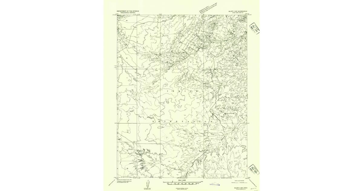 1952 Map of Bluff 3 SW, San Juan County, UT — High-Res | Pastmaps