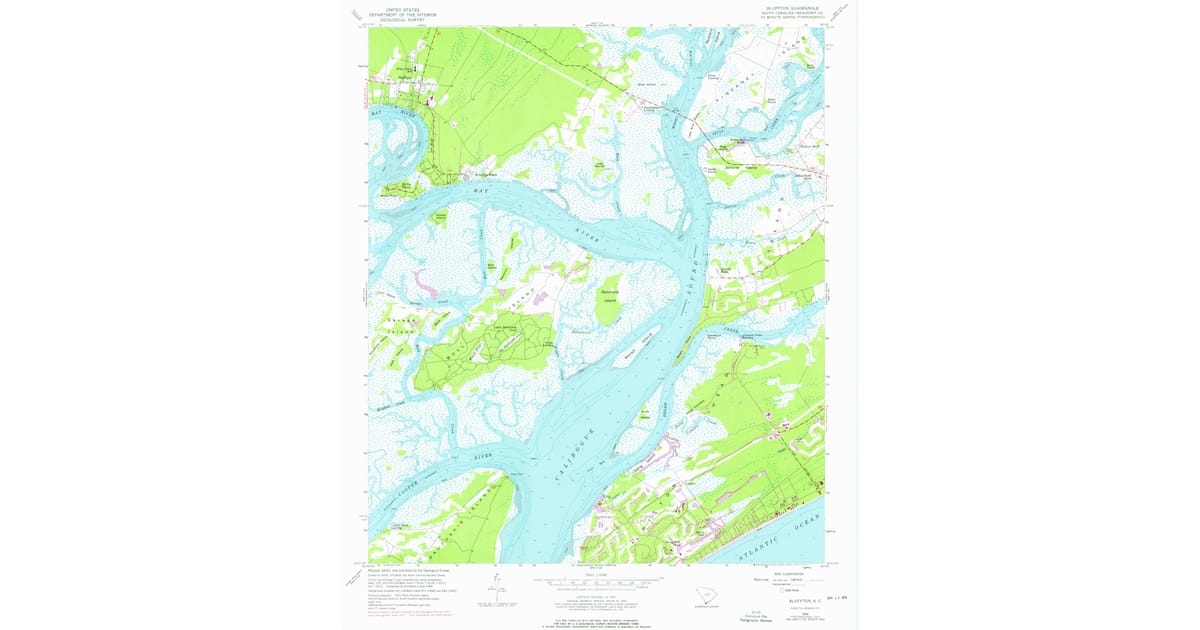 1956 Map of Bluffton, SC — High-Res, 1976 Print | Pastmaps