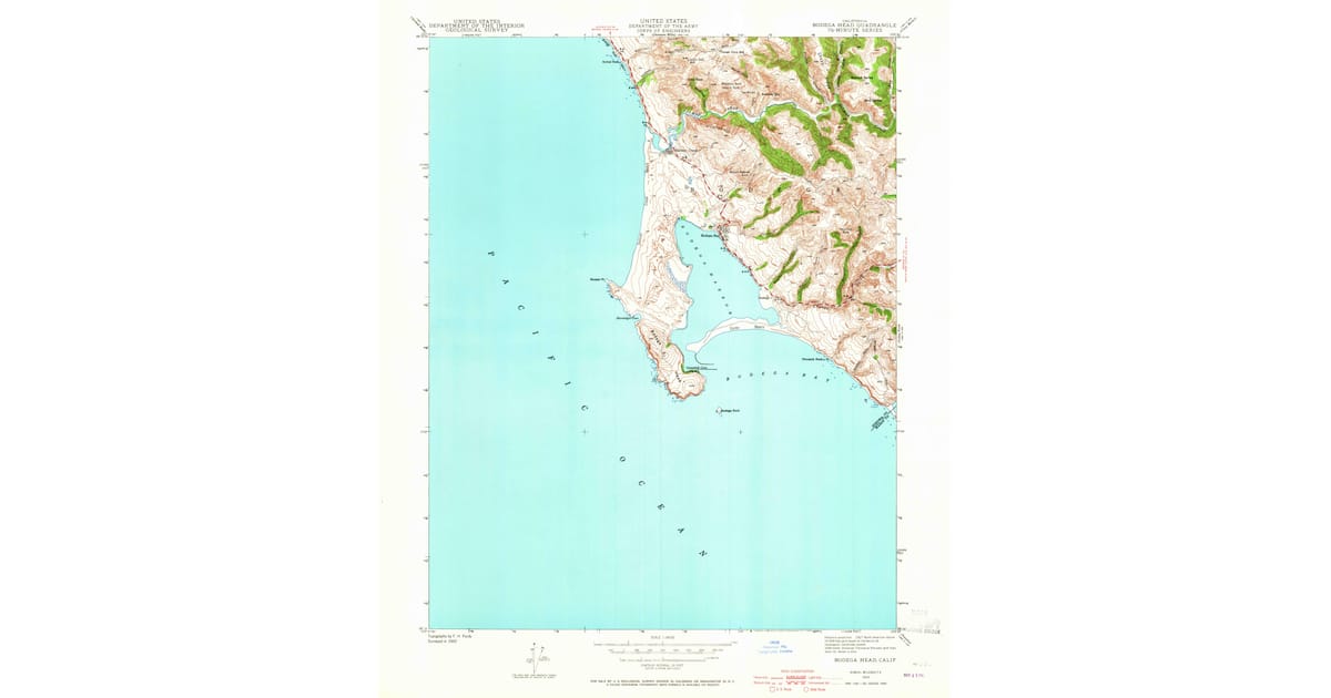 1942 Map of Bodega Head, Sonoma County, CA — High-Res, 1964 Print ...