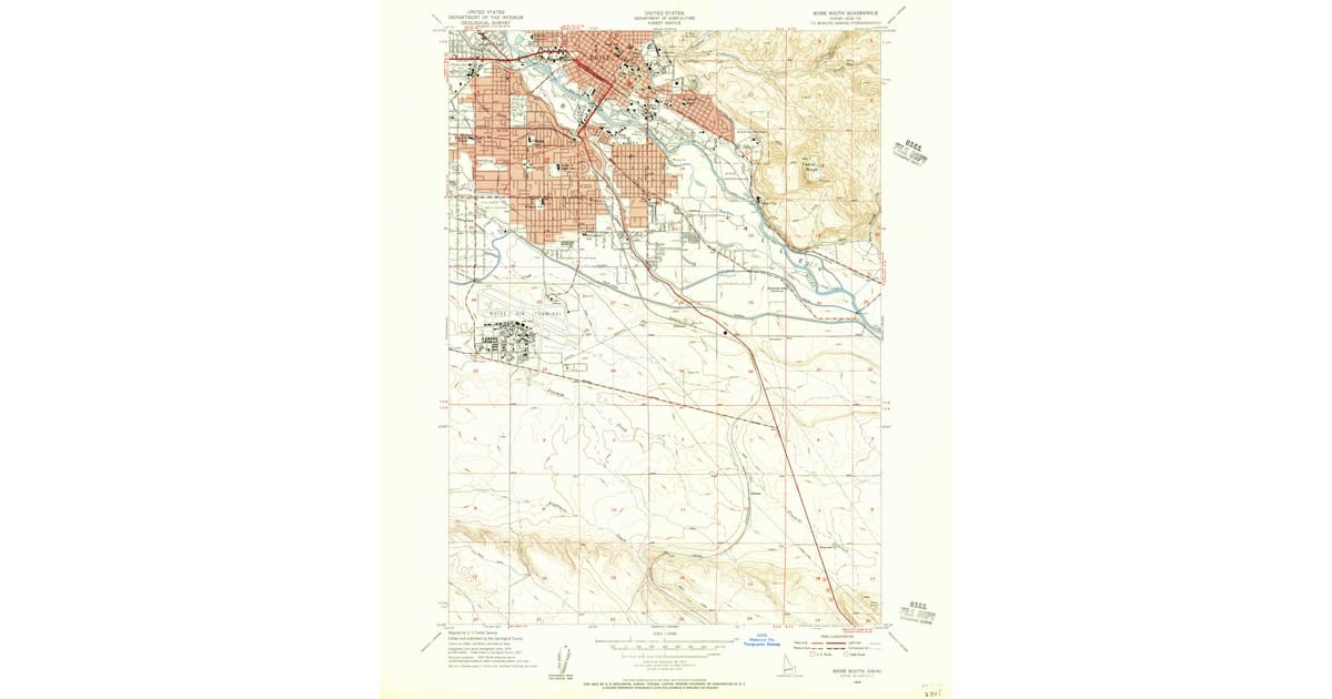 1954 Map of Boise South, Ada County, ID — High-Res, 1956 Print #2 ...