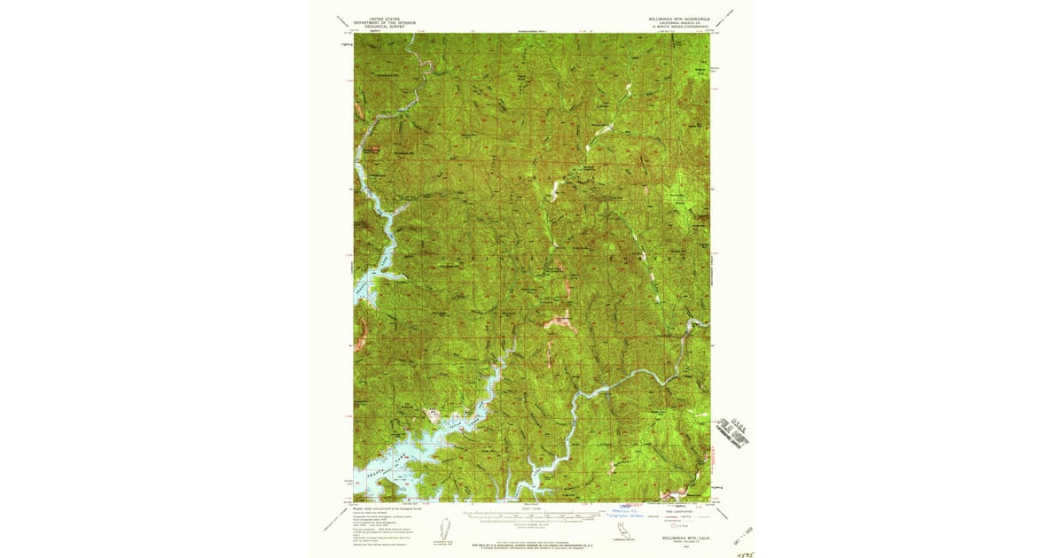 1957 Map of Bollibokka Mtn, Shasta County, CA — High-Res | Pastmaps